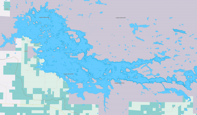 Lake Kabetogama Map - Resort Location Map - Lake Contour and Depth Map
